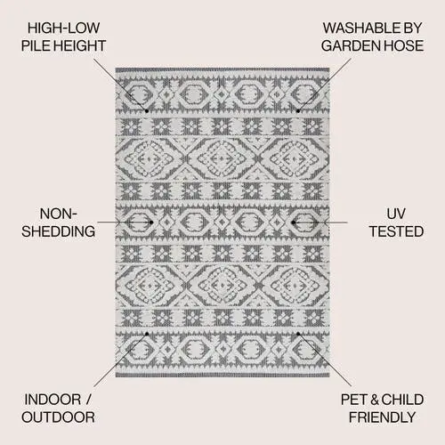 JONATHAN Y Citta High-low Pile Mediterranean Tile Indoor/outdoor Area Rug - White/black