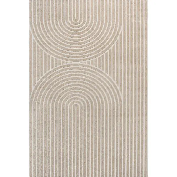 JONATHAN Y Sofia Midcentury Modern Arch Stripe Two-tone High-low Area Rug - Beige/cream