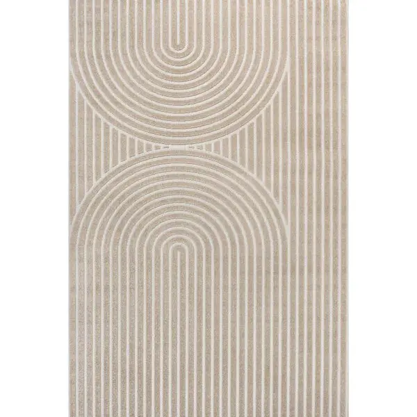 JONATHAN Y Sofia High-low Midcentury Modern Arch Stripe Two-tone Indoor/outdoor Area Rug - Beige/cream