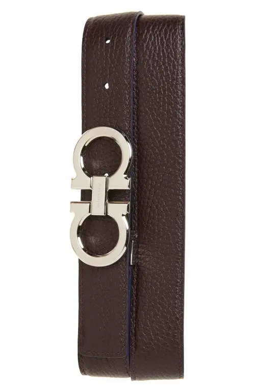 FERRAGAMO Reversible Double Gancio Leather Belt