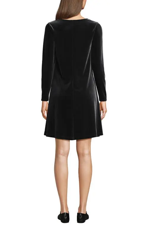 LANDS' END Knit Velvet Square Neck Fit & Flare Dress