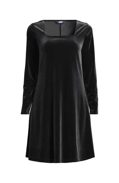 LANDS' END Knit Velvet Square Neck Fit & Flare Dress