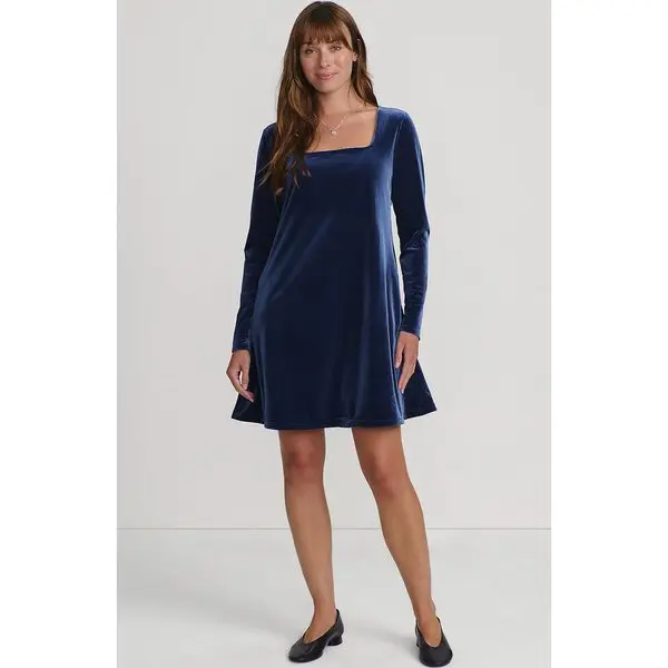 Lands' End Knit Velvet Square Neck Fit & Flare Dress - Deep Sea Navy |  Editorialist