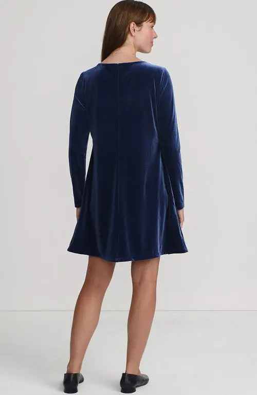 Lands' End Knit Velvet Square Neck Fit & Flare Dress - Deep Sea Navy |  Editorialist