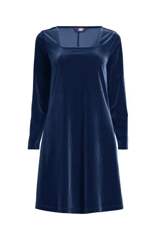 Lands' End Knit Velvet Square Neck Fit & Flare Dress - Deep Sea Navy |  Editorialist