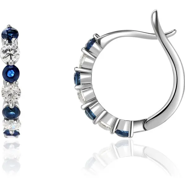 VALANI ATELIER Sapphire And Diamond Hoop Earrings - 14k White Gold