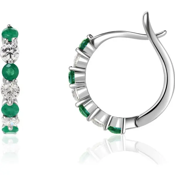 VALANI ATELIER Emerald & Diamond Hoop Earrings - 14k White Gold