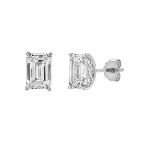 LUVMYJEWELRY Viridian Lab Grown Emerald Cut Solitaire Diamond Earrings - 14k White Gold