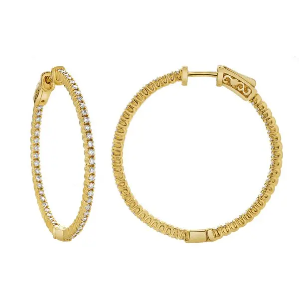 LUVMYJEWELRY Diamond Hoop Earrings - 14k Yellow Gold