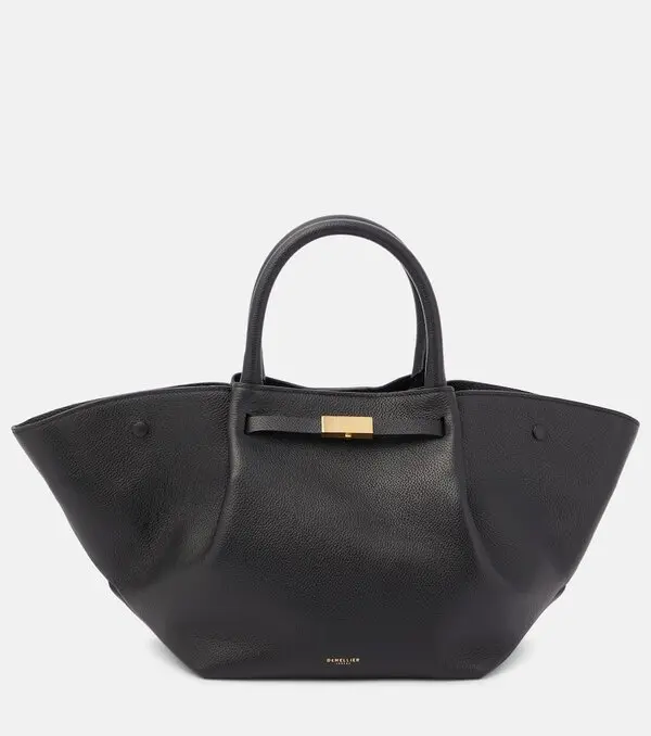 DEMELLIER New York Midi Leather Tote Bag - Black