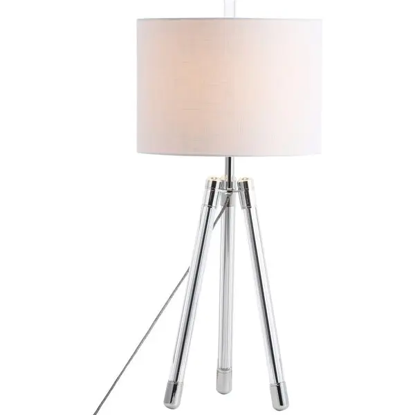 JONATHAN Y Wyman Surveyor's Tripod Crystal/metal Led Table Lamp - Chrome/clear