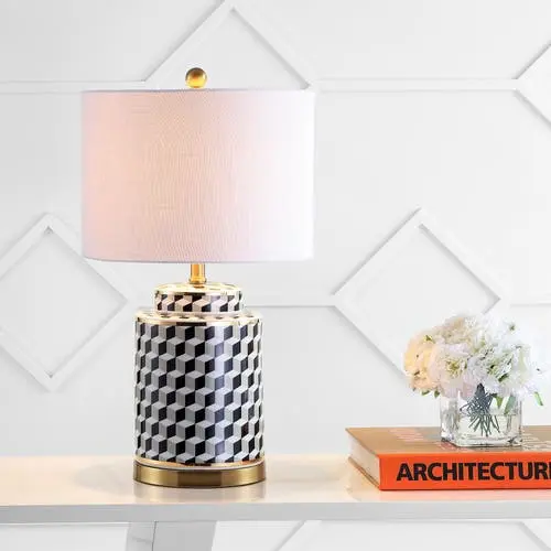 JONATHAN Y Ellie Tumbling Block Ceramic/metal Led Table Lamp - Black/white