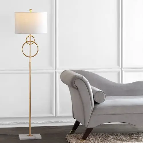 JONATHAN Y Haines Modern Circle Marble/metal Led Floor Lamp - Gold Leaf/white