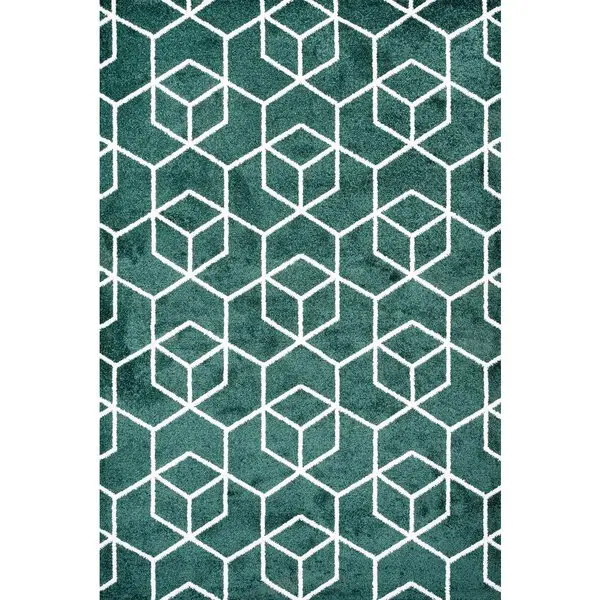 JONATHAN Y Tumbling Blocks Modern Geometric Area Rug - Green/white