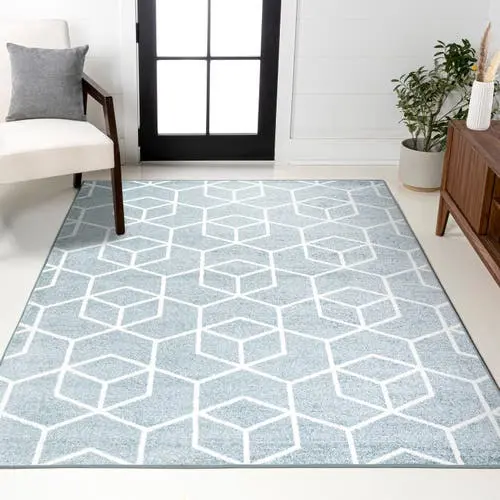 JONATHAN Y Tumbling Blocks Modern Geometric Area Rug - Light Blue/white