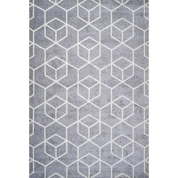 JONATHAN Y Tumbling Blocks Modern Geometric Area Rug - Light Gray/white