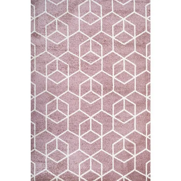 JONATHAN Y Tumbling Blocks Modern Geometric Area Rug - Rose/white