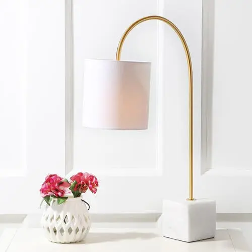 JONATHAN Y Fisher Marble/brass Led Table Lamp - White/brass Gold