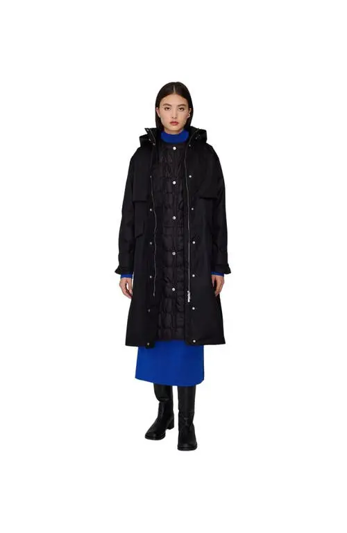 QUARTZ CO. Marina Hooded 3-in-1 Trench Coat - Black