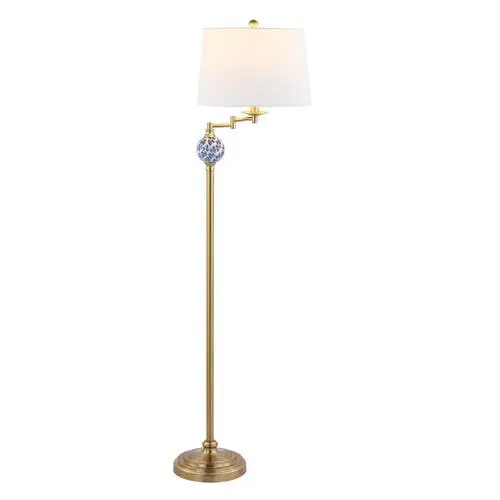JONATHAN Y Aveiro Classic Midcentury Iron Led Floor Lamp - Brass Gold/blue
