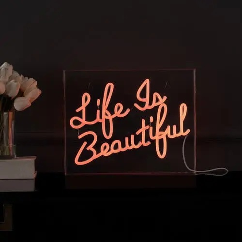 JONATHAN Y Life Contemporary Glam Acrylic Box Usb Operated Led Neon Light - Orange