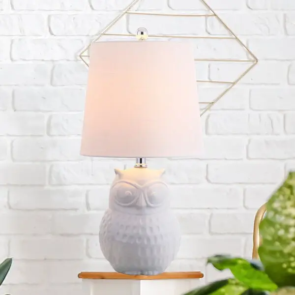 JONATHAN Y Hoot Ceramic Mini Led Table Lamp - White