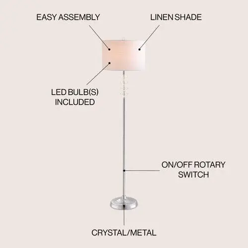 JONATHAN Y Mia Crystal/metal Led Floor Lamp