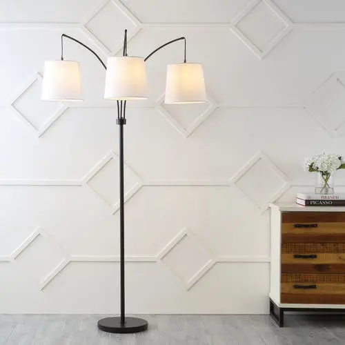 JONATHAN Y Sylva 3-light Mid-century Modern Head-adjustable Iron Led Arc Floor Lamp - Black