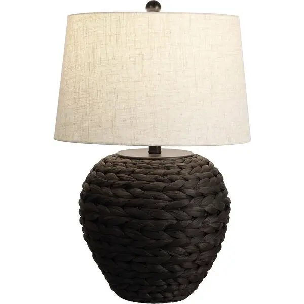 JONATHAN Y Alaro Farmhouse Coastal Water Hyacinth Basket Led Table Lamp - Black