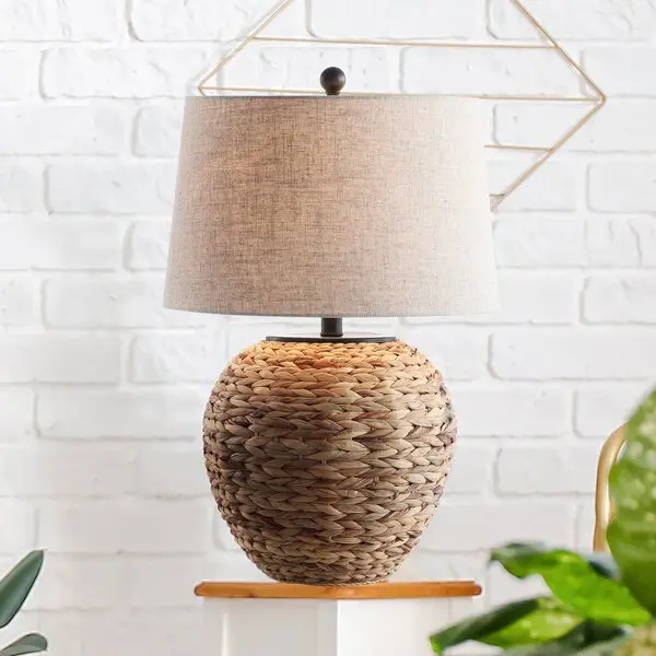 JONATHAN Y Alaro Farmhouse Coastal Water Hyacinth Basket Led Table Lamp - Natural