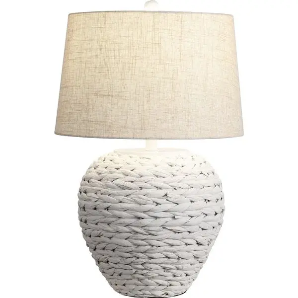 JONATHAN Y Alaro Farmhouse Coastal Water Hyacinth Basket Led Table Lamp - White