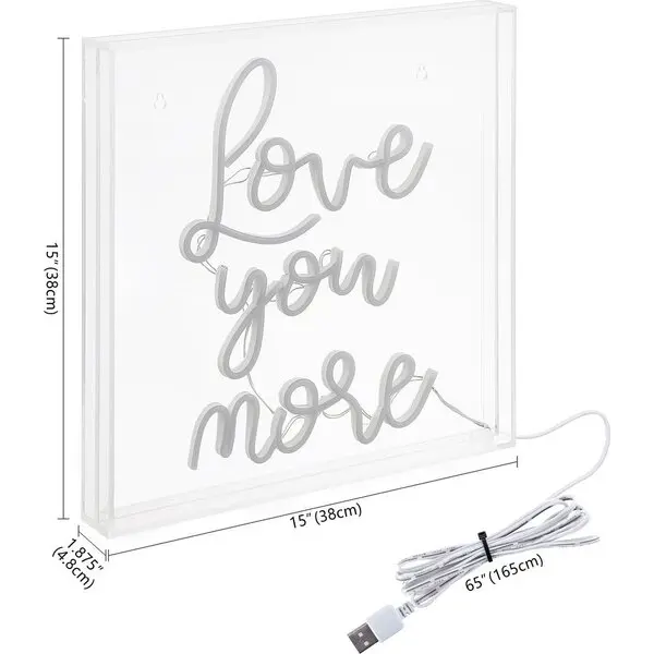 JONATHAN Y Love Square Contemporary Glam Acrylic Box Usb Operated Led Neon Light - White