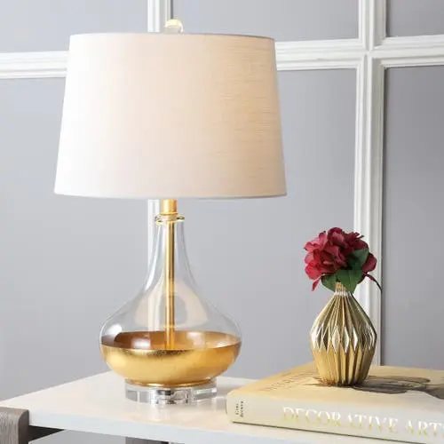 JONATHAN Y West Glass Led Table Lamp - Clear/gold