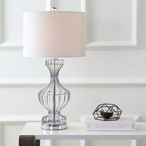 JONATHAN Y Honore Metal Wire Frame Led Table Lamp - Chrome