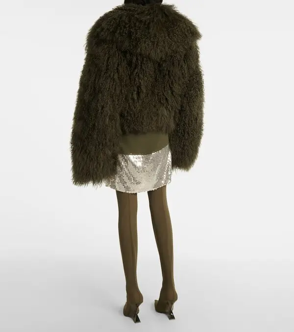 Attico Shearling Bomber Jacket - Green