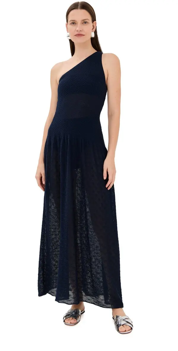 strapless open back dress Neonmello Spruce Blue One Shoulder Dropwaist Dress main image 0