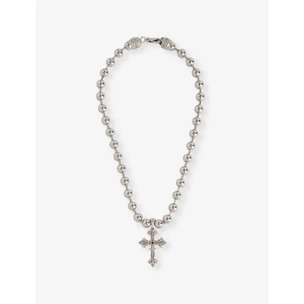 Emanuele Bicocchi Beaded Chain Cross Necklace - Silver