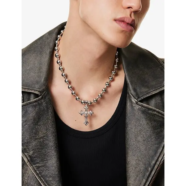 Emanuele Bicocchi Beaded Chain Cross Pendant Necklace - Silver