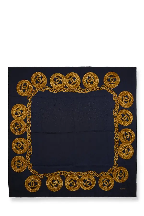 Chanel Silk 'cc' Scarf - Navy
