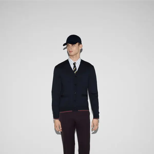 Gucci Wool Knit Cardigan With Web - Blue