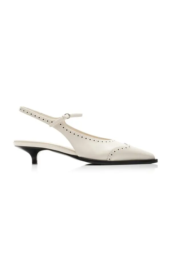 Miu Miu Brogue Leather Mary Jane Slingback Pumps - White