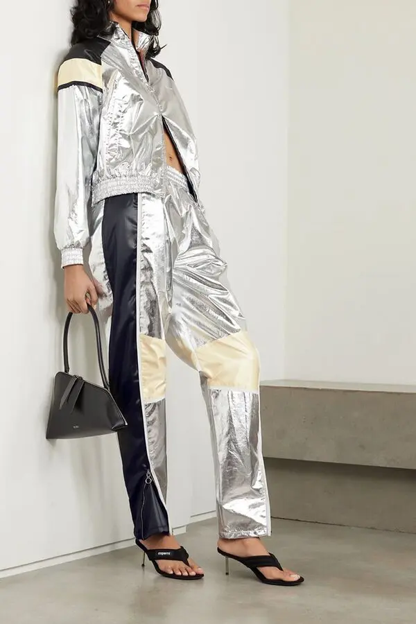 Rabanne Metallic Coated Cotton Tapered Pants