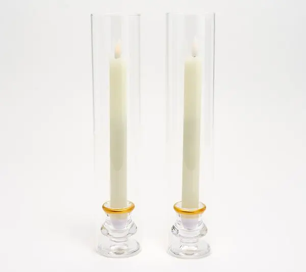 LIGHTSCAPES S/2 Elegant Glass Taper Holders With Candles - One-color