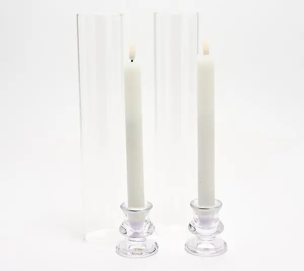LIGHTSCAPES S/2 Elegant Glass Taper Holders With Candles