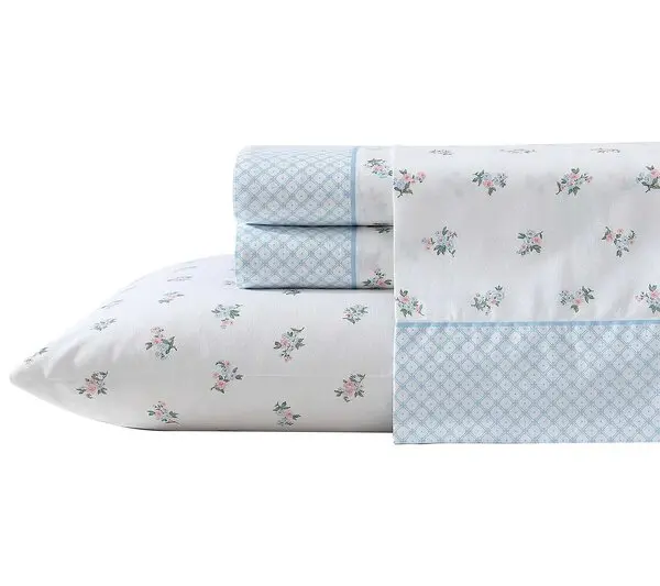 Laura Ashley Harperette Pink-blue Queen Sheet S Et - One-color