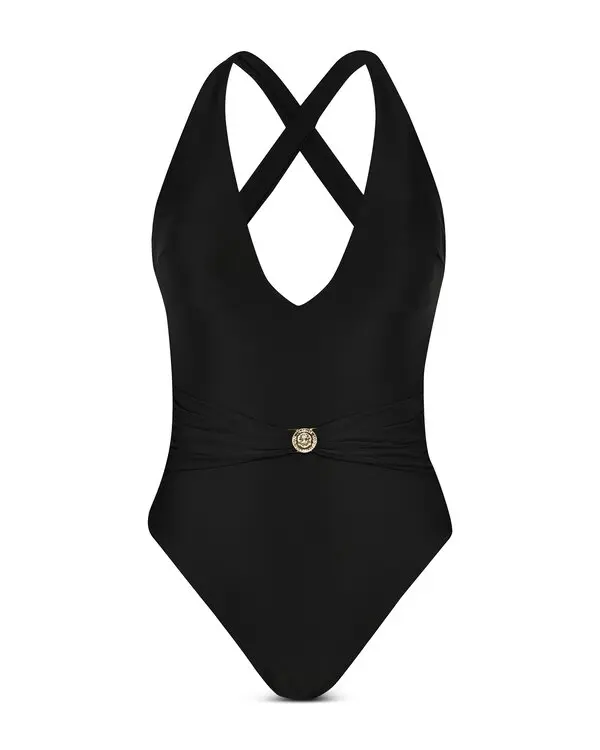 L'Agence Lisa Solids Plunge Neck One-piece Swimsuit