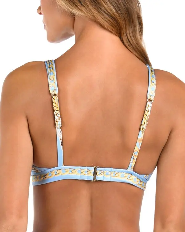L'Agence Lexie Chain Print V-neck Bikini Top - Sky
