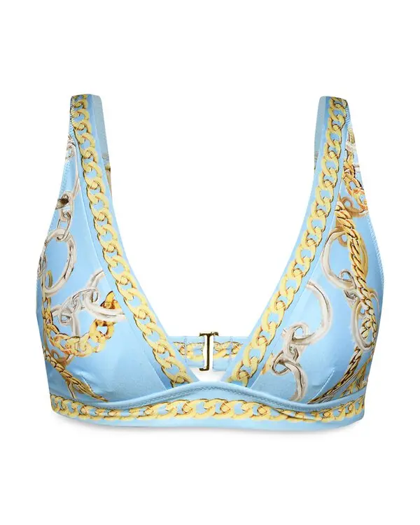 L'Agence Lexie Chain Print V-neck Bikini Top - Sky