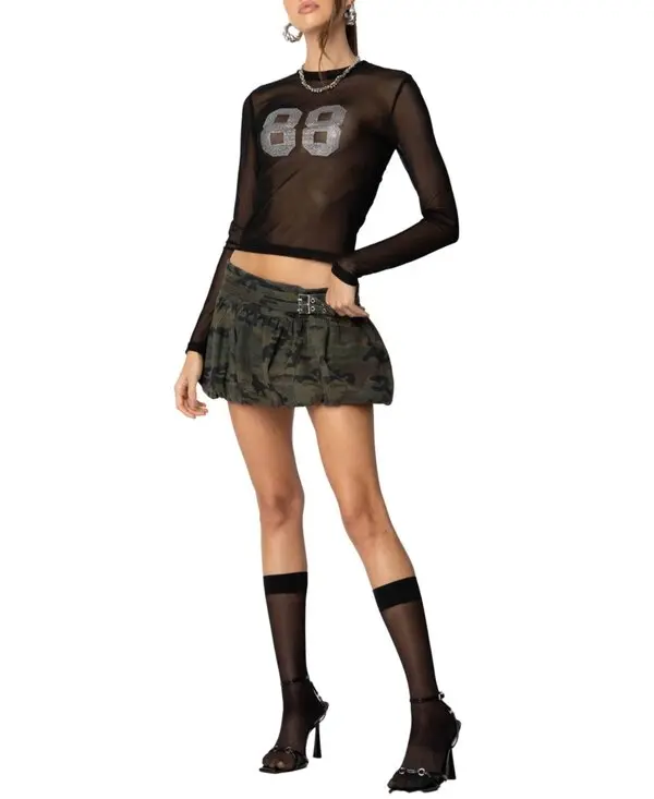 EDIKTED 88 Rhinestone Sheer Mesh Top