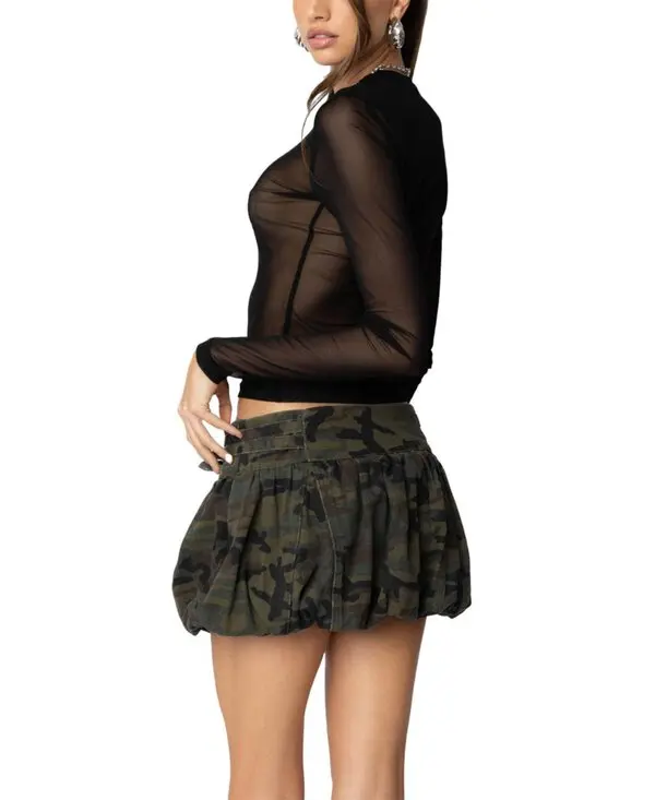 EDIKTED 88 Rhinestone Sheer Mesh Top